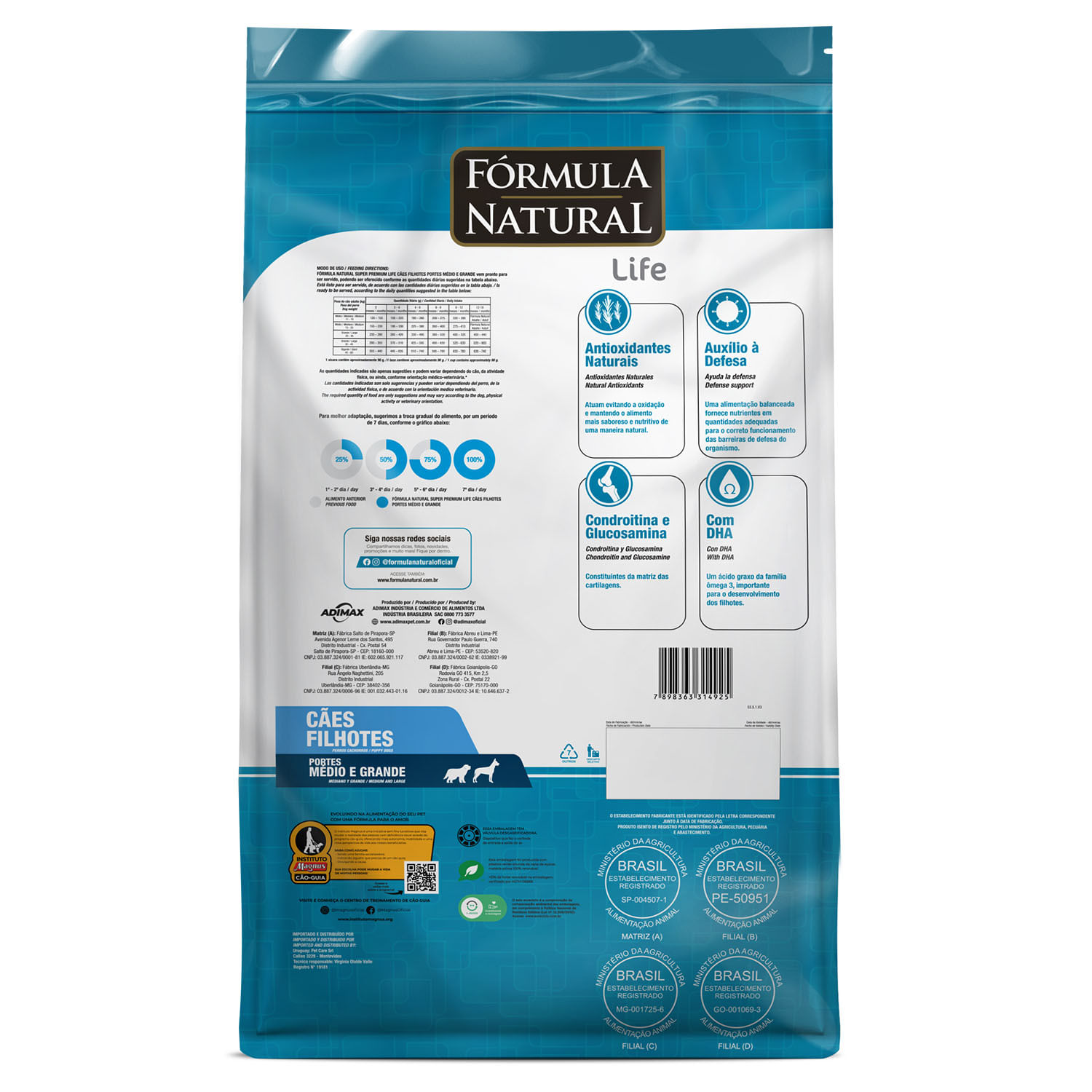 Ração Fórmula Natural Super Premium Cães Filhotes Portes Médio E Grande ...